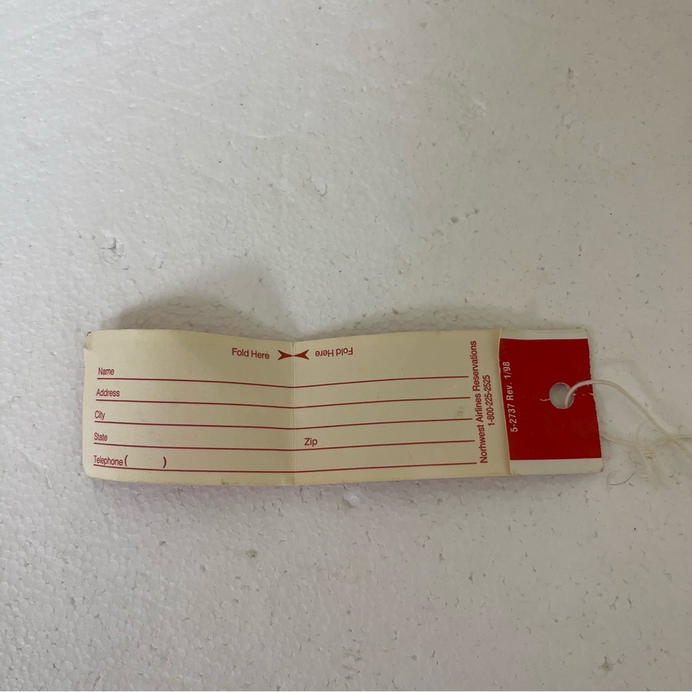 Vintage Northwest Airlines Paper Luggage Tag - Gem